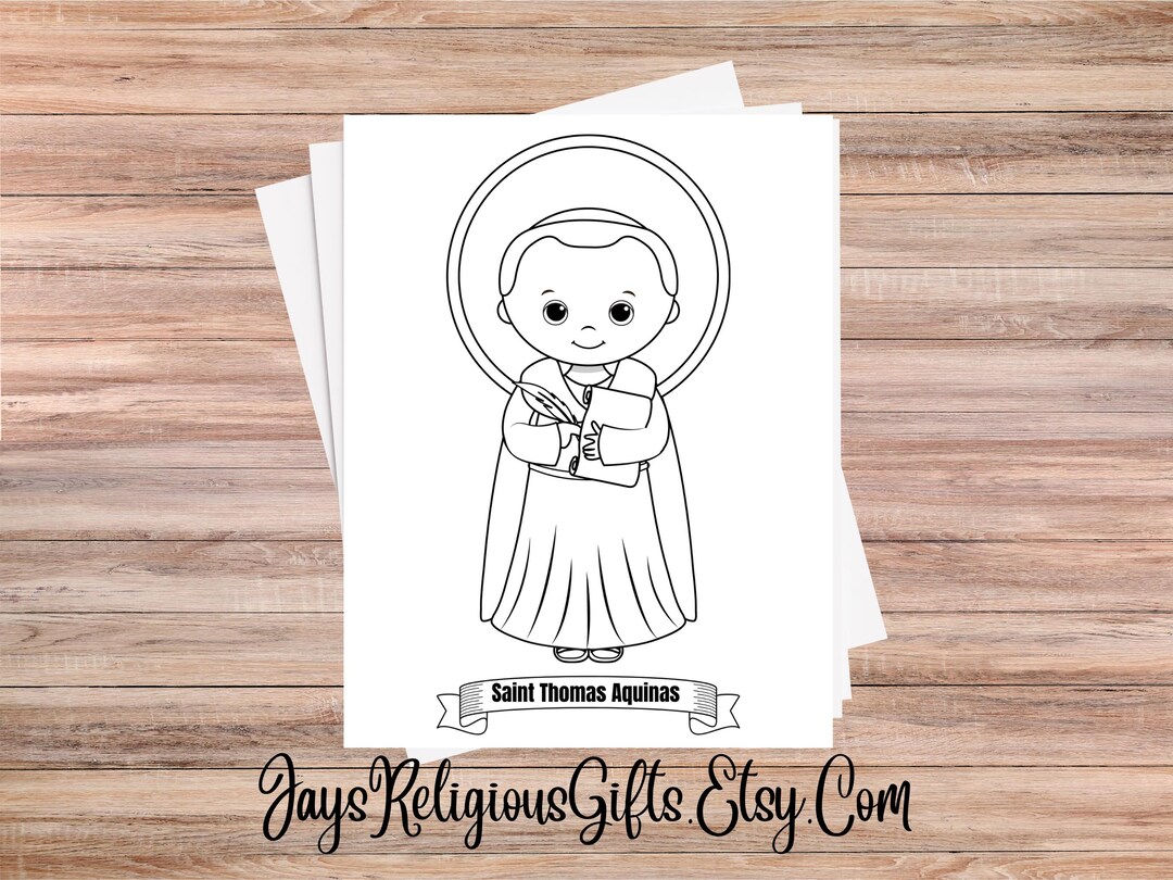 Saint Thomas Aquinas Coloring Page for Children - Religious PNG Digital ...