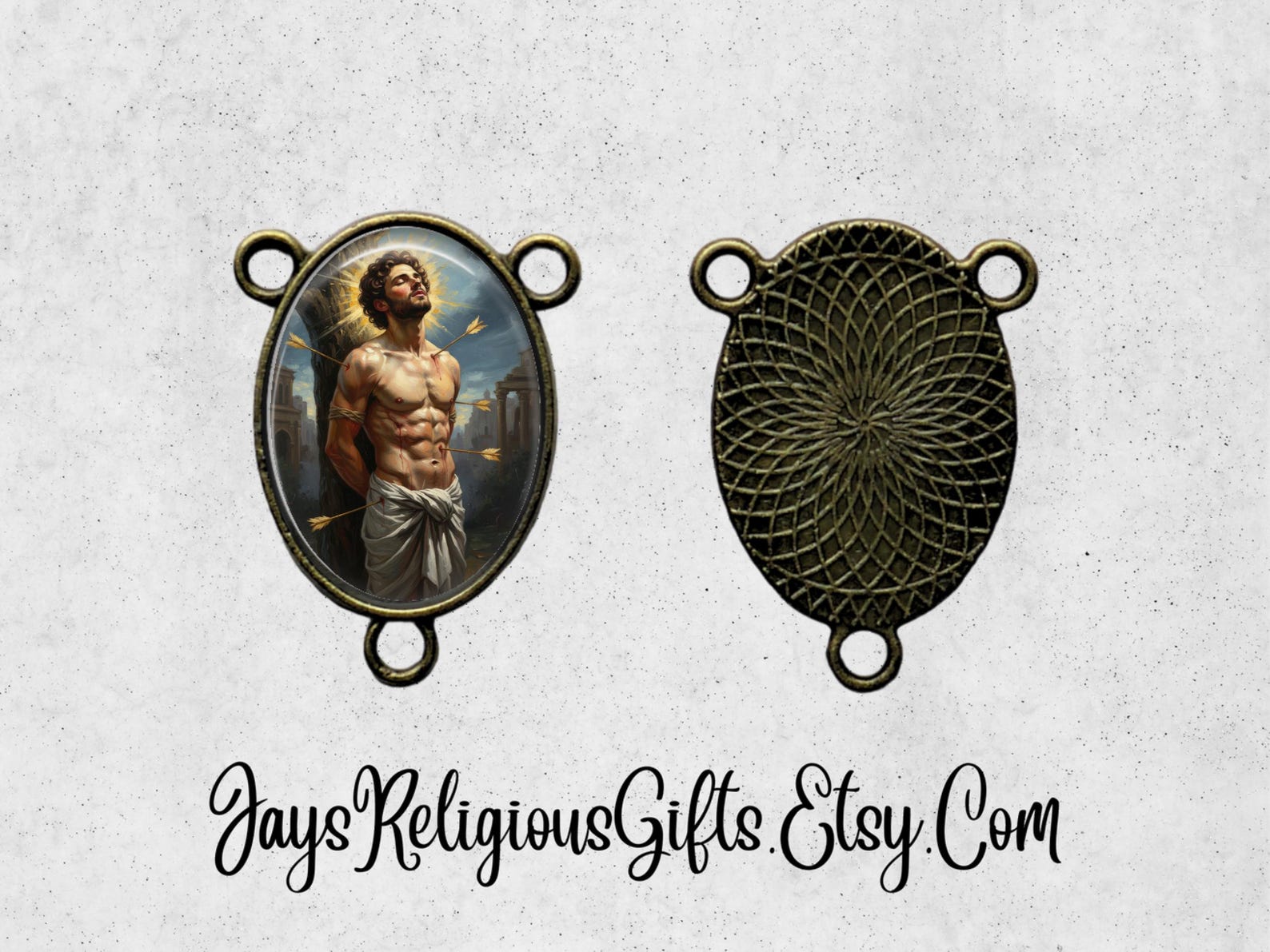 LARGE - Bronze or Silver - Saint Sebastian Rosary Centerpiece ...