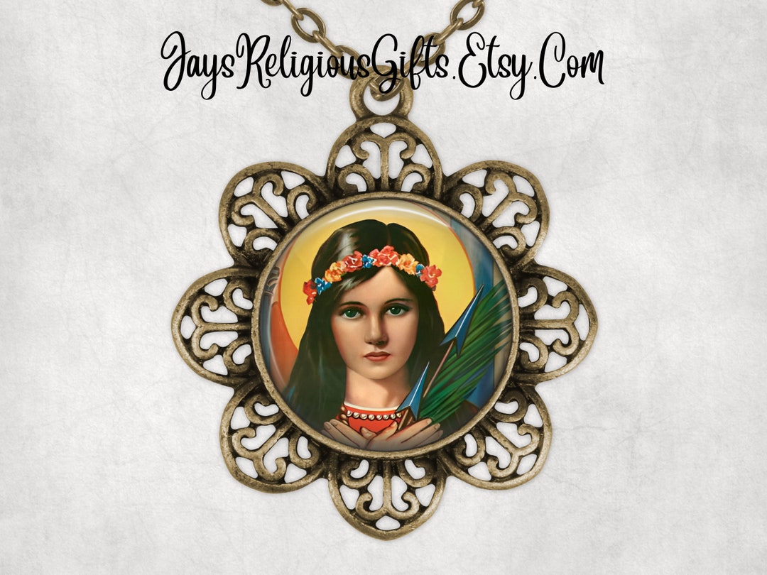 Silver or Bronze Saint Philomena of Rome Flower Necklace Catholic Photo ...