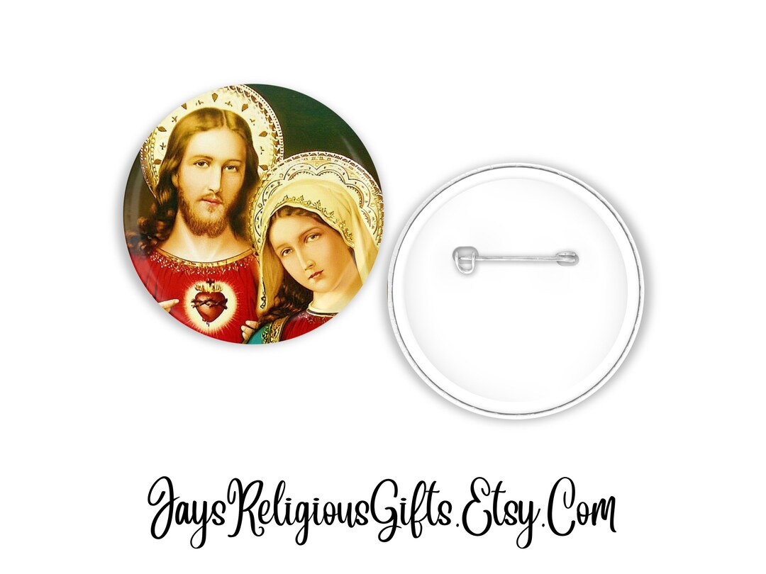 Sacred Heart of Jesus and Immaculate Heart of Mary Acrylic Button Pin ...