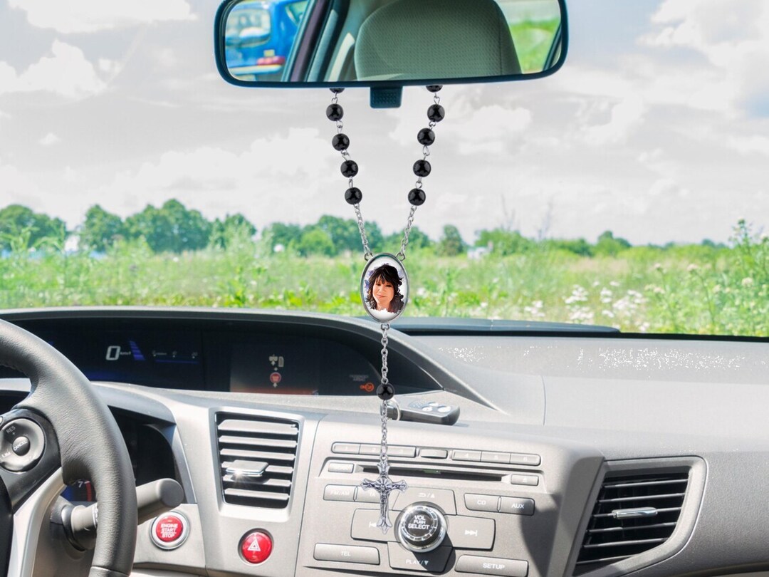 Bronze or Silver Custom Photo Centerpiece Auto Rosary Personalized 8mm ...