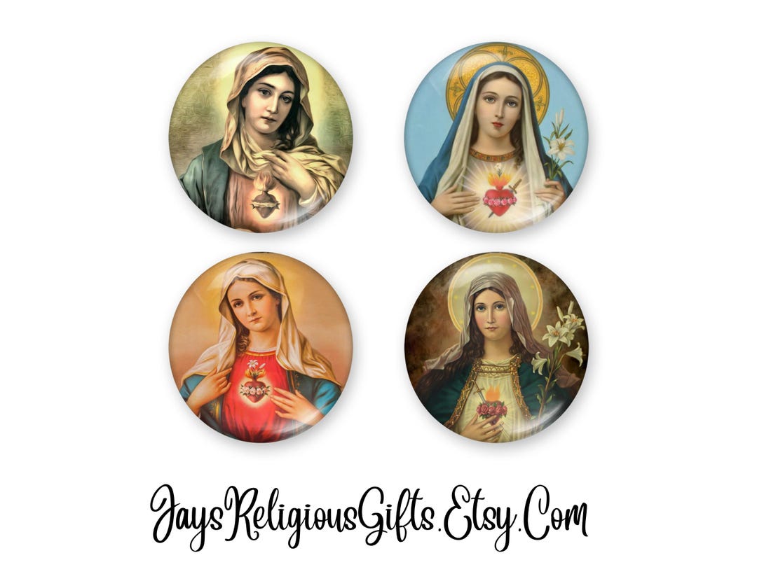 Set of 4 Immaculate Heart of Mary Glass Magnets - Religious Patron ...