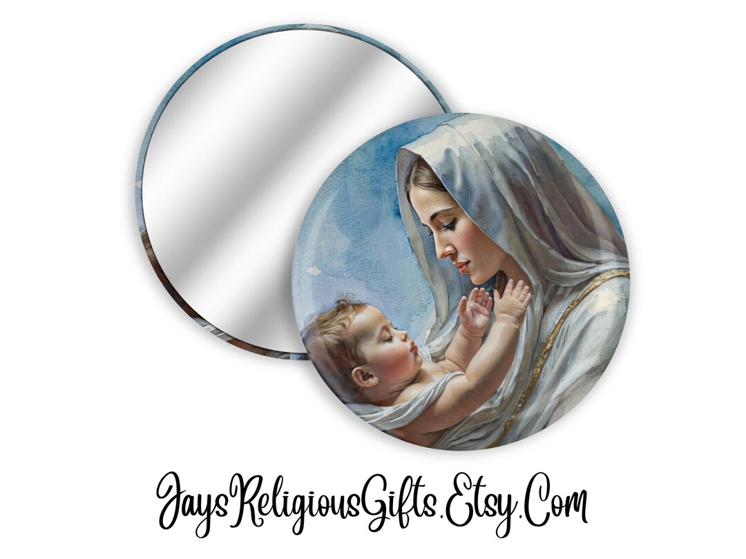 Blessed Virgin Mary With Jesus Large Mirror With Velvet Pouch ...
