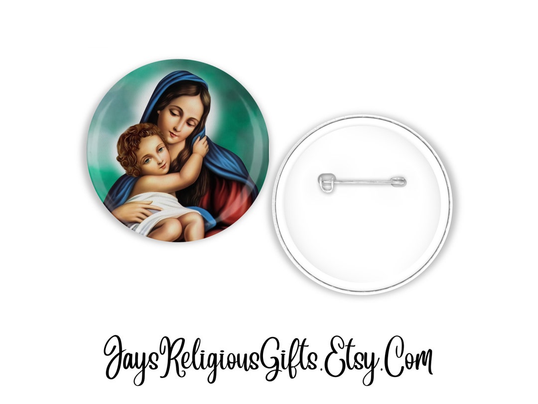 Blessed Virgin Mother Mary With Baby Jesus Acrylic Button Pin Catholic ...