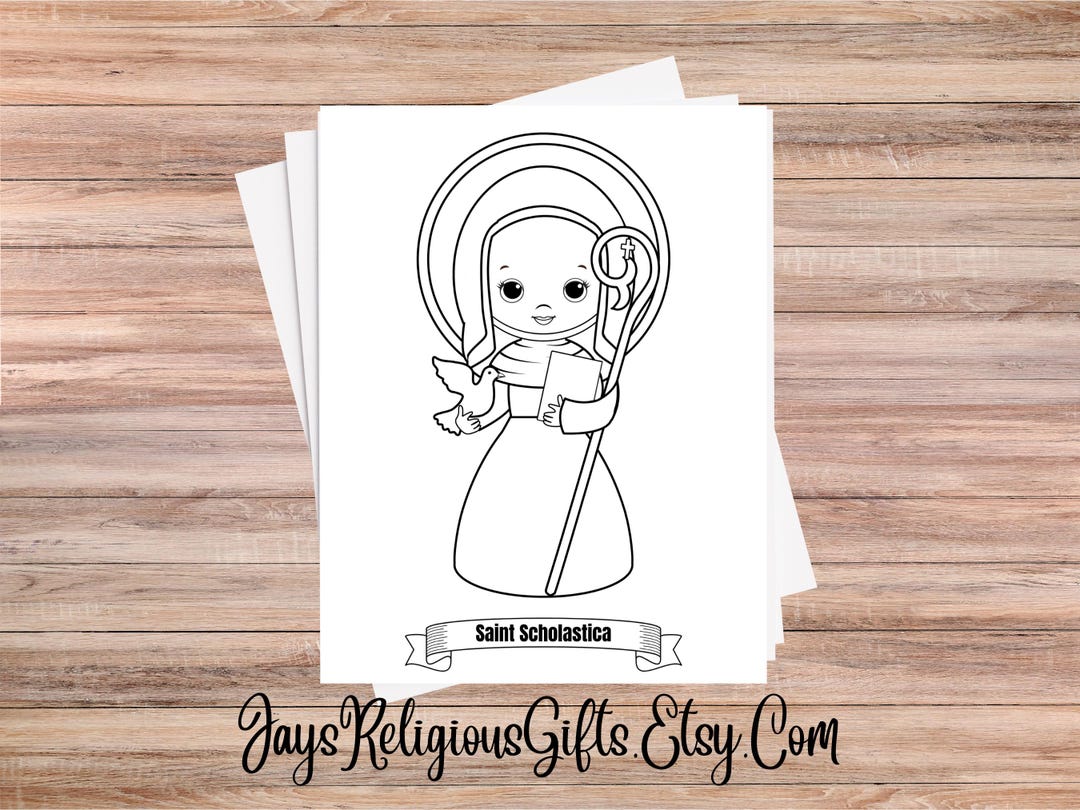 Saint Scholastica Coloring Page for Children - Religious PNG Digital ...