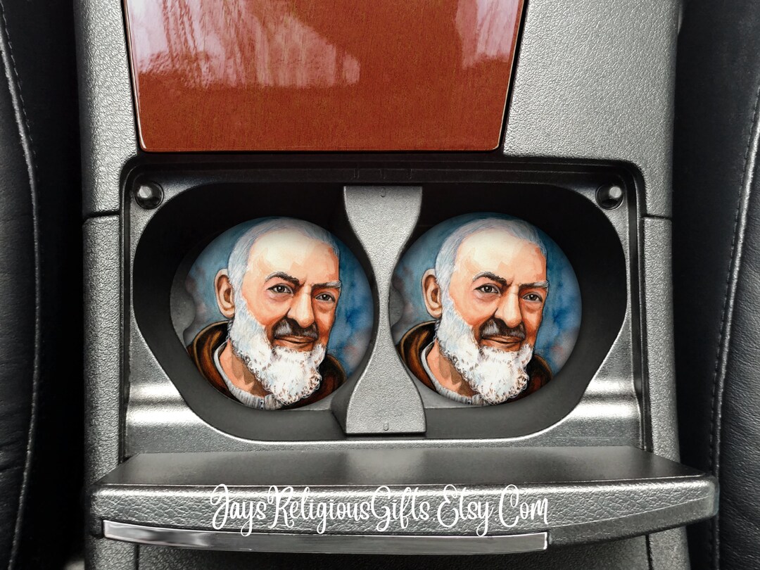 Set of 2 Saint Padre Pio Car Coasters - Catholic Car Neoprene Coaster ...