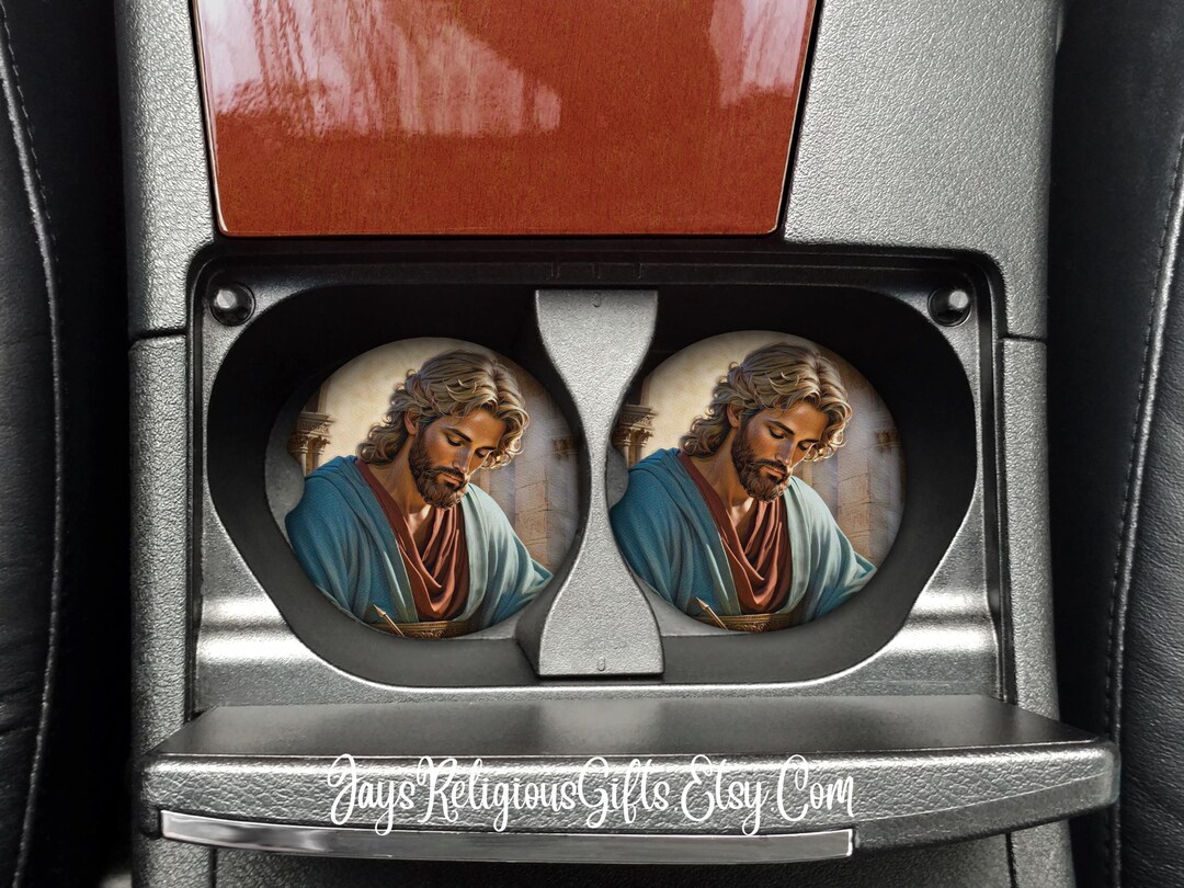 Set of 2 Saint Luke the Evangelist Car Coasters - Catholic Car Neoprene ...