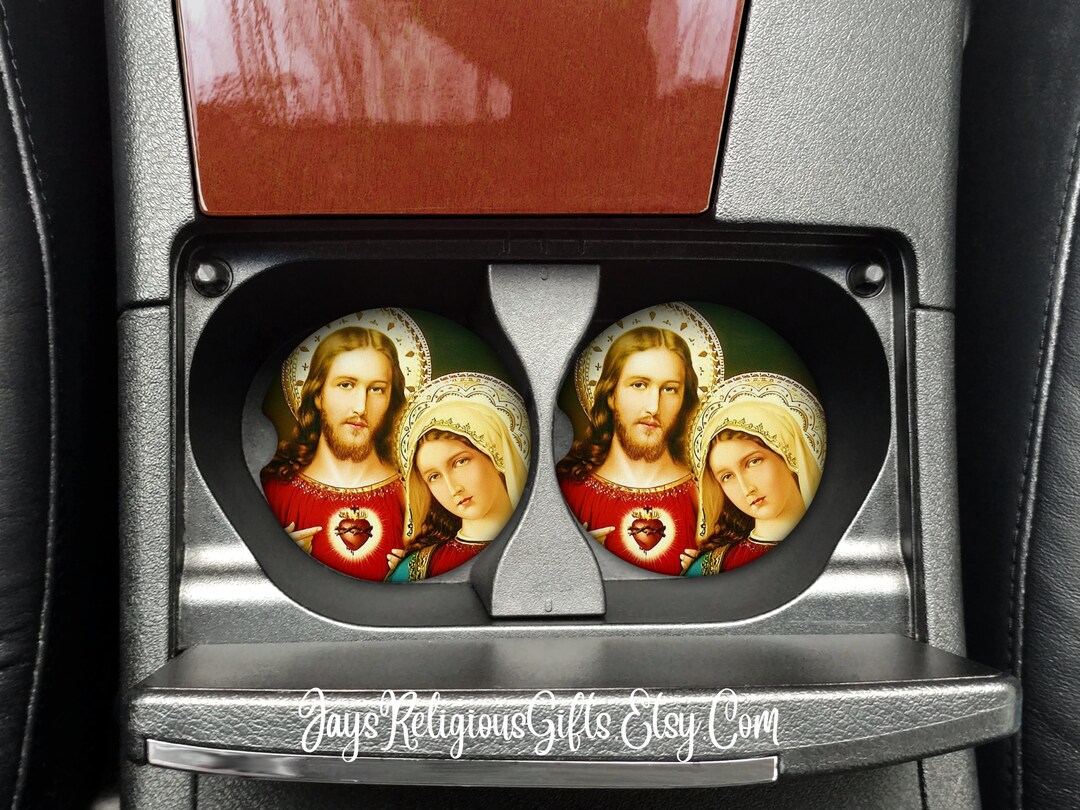 Set of 2 Sacred Heart of Jesus and Immaculate Heart of Mary Car Coaster ...