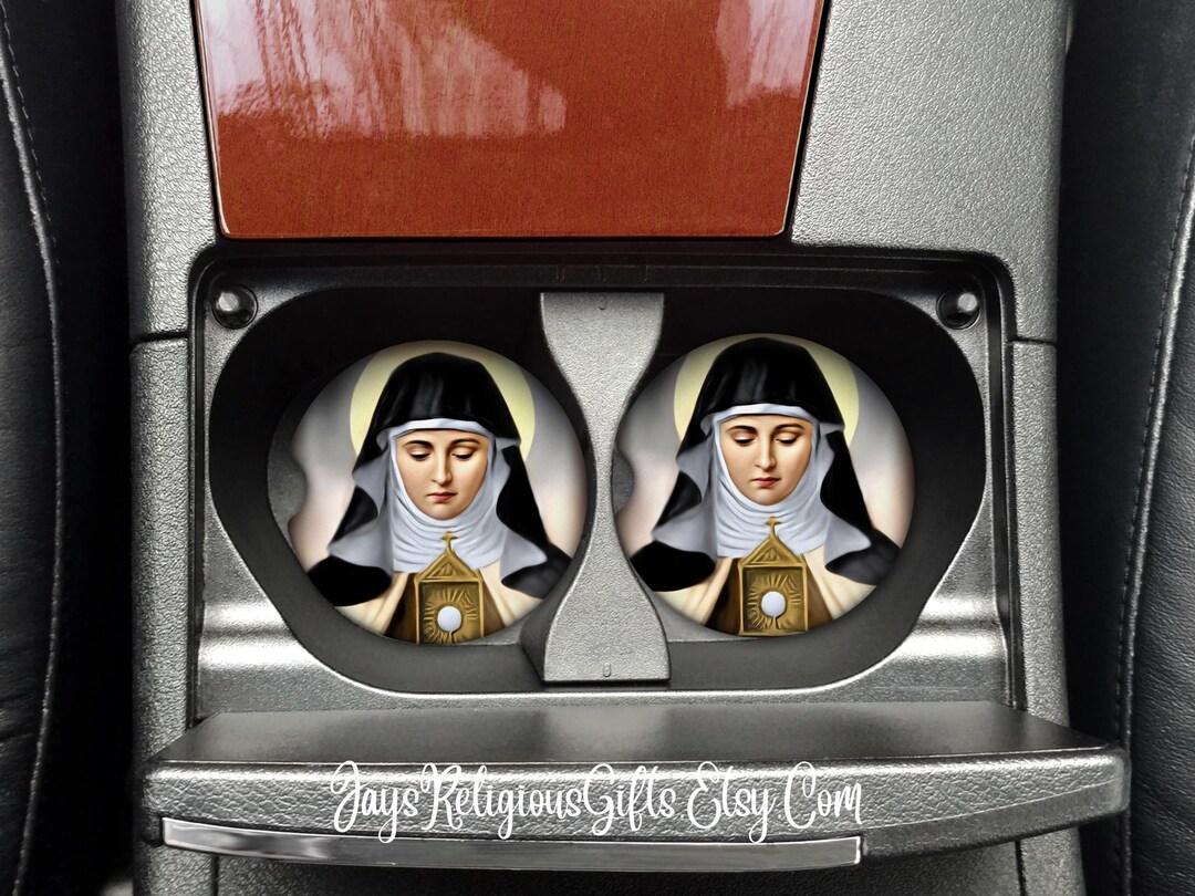 Set of 2 Saint Clare of Assisi Car Coasters - Catholic Car Neoprene ...