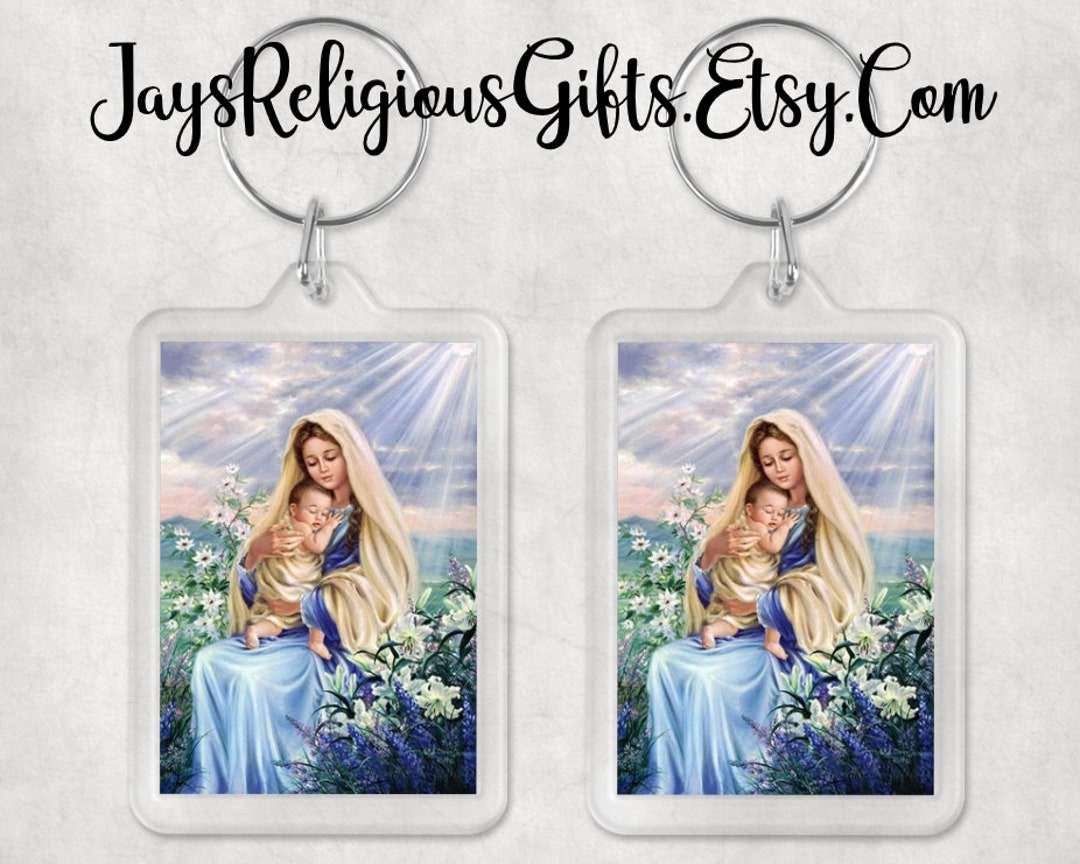 Blessed Virgin Mary and Baby Jesus With Lilies Acrylic Keychain ...