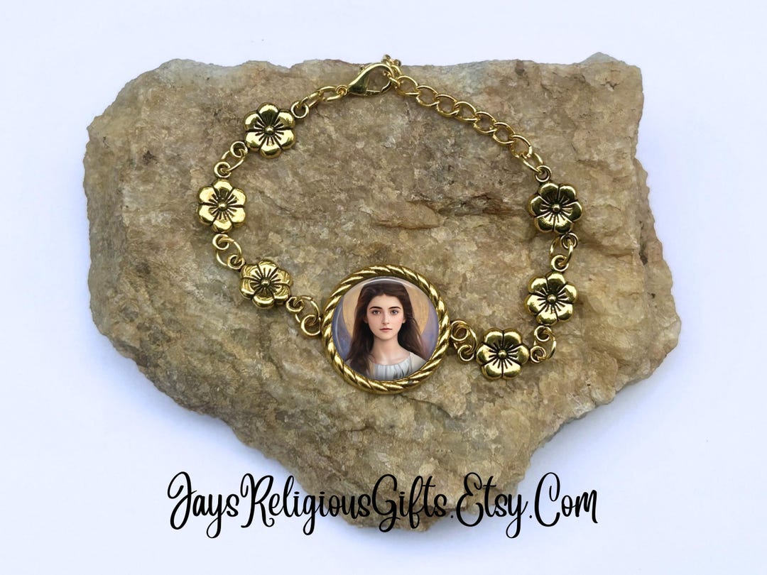 Bronze or Gold - Saint Philomena of Rome Flower Bracelet - Catholic ...