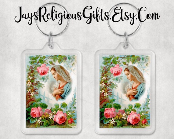 Blessed Virgin Mary With Roses Acrylic Keychain Catholic Key - Etsy