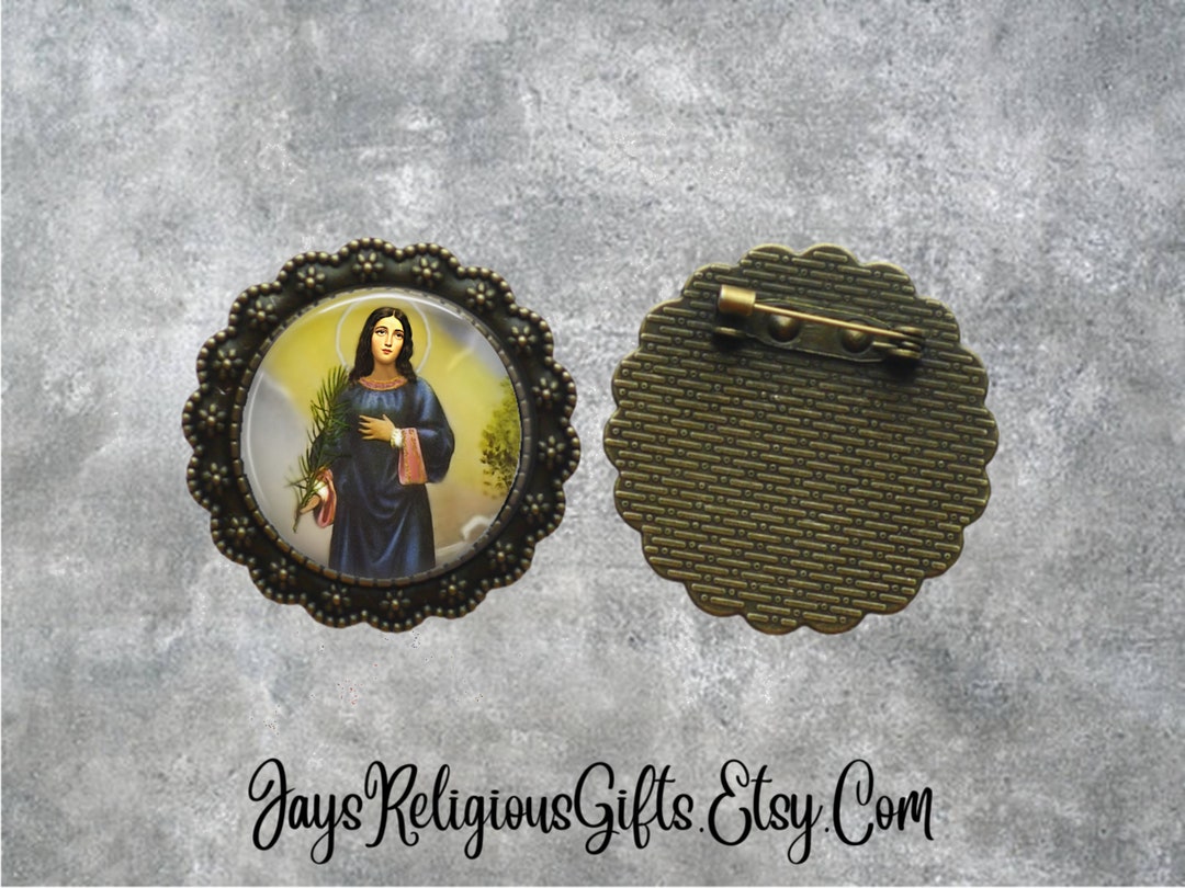 LARGE - Saint Agatha of Sicily Bronze Round Brooch - Catholic Patron ...