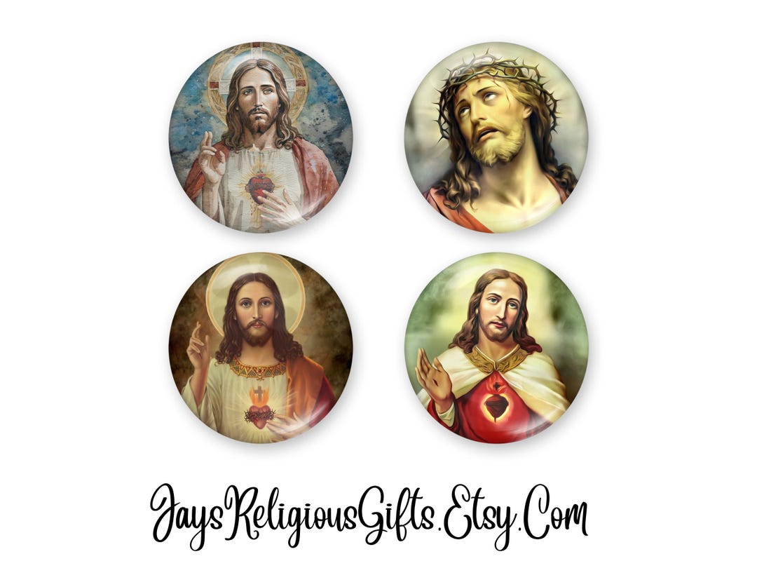 Set of 4 Sacred Heart of Jesus Glass Magnets - Religious Patron Saint ...