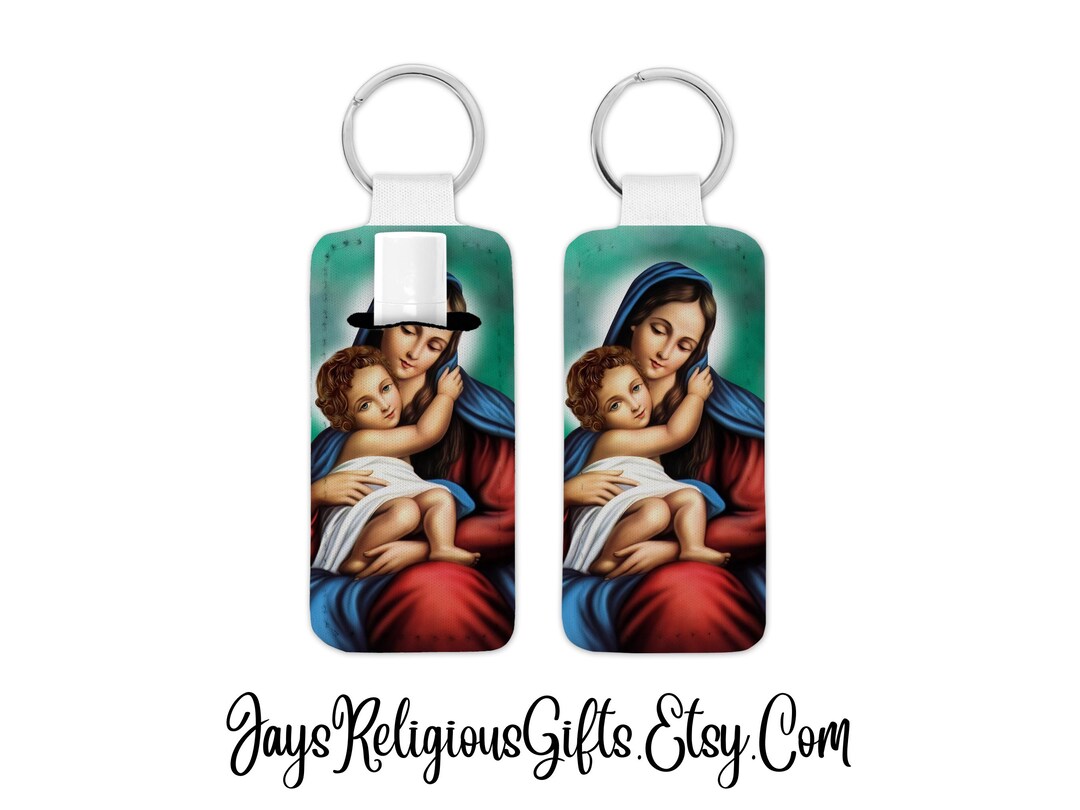 Blessed Virgin Mary With Jesus Lip Balm Holder Keychain With 100% All ...