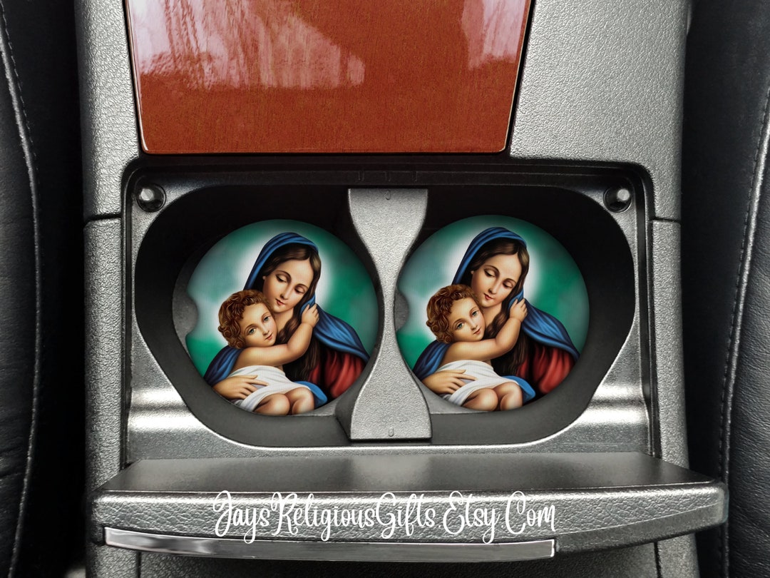 Set of 2 Blessed Virgin Mary With Jesus Car Coaster Set - Catholic Car ...