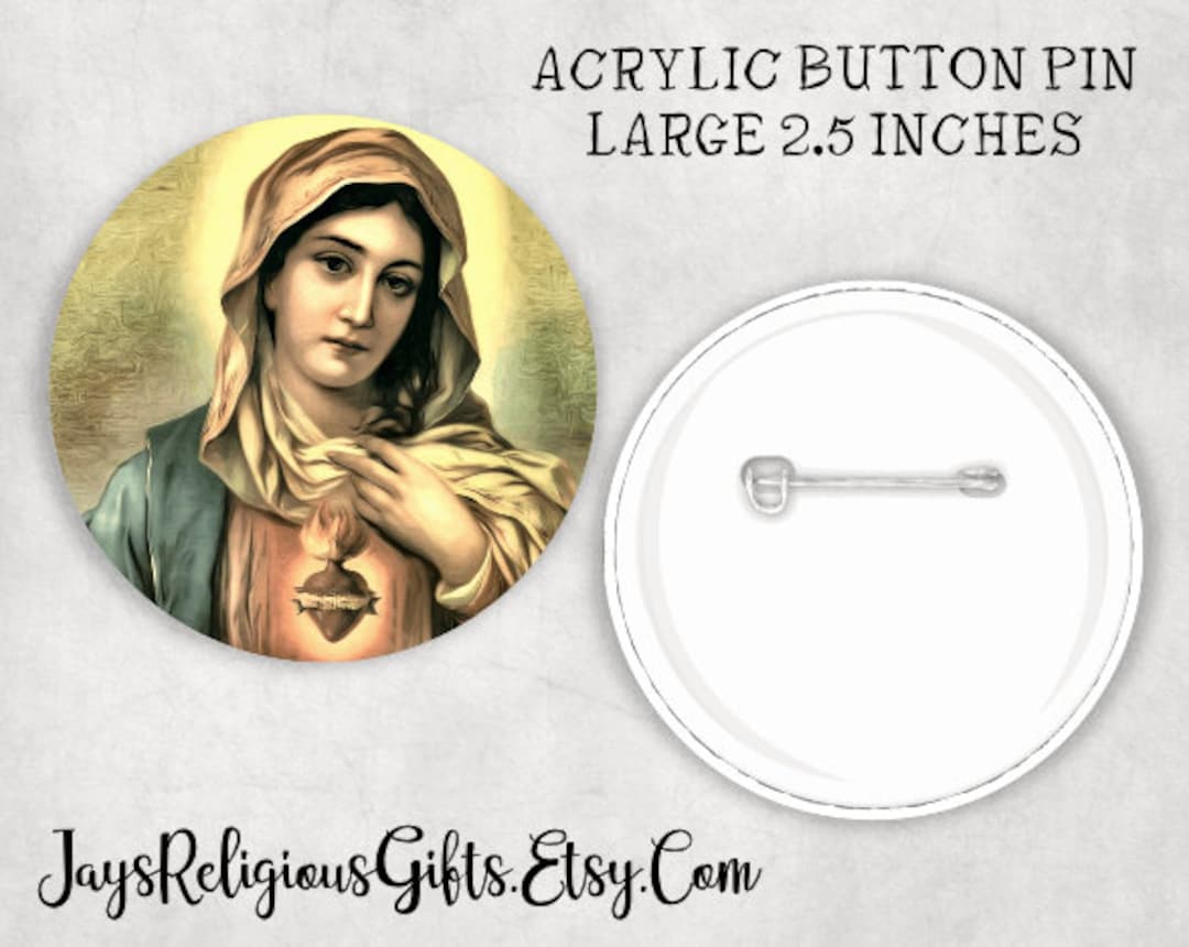 Immaculate Heart of Mary Acrylic Button Pin Catholic Large Pinback ...