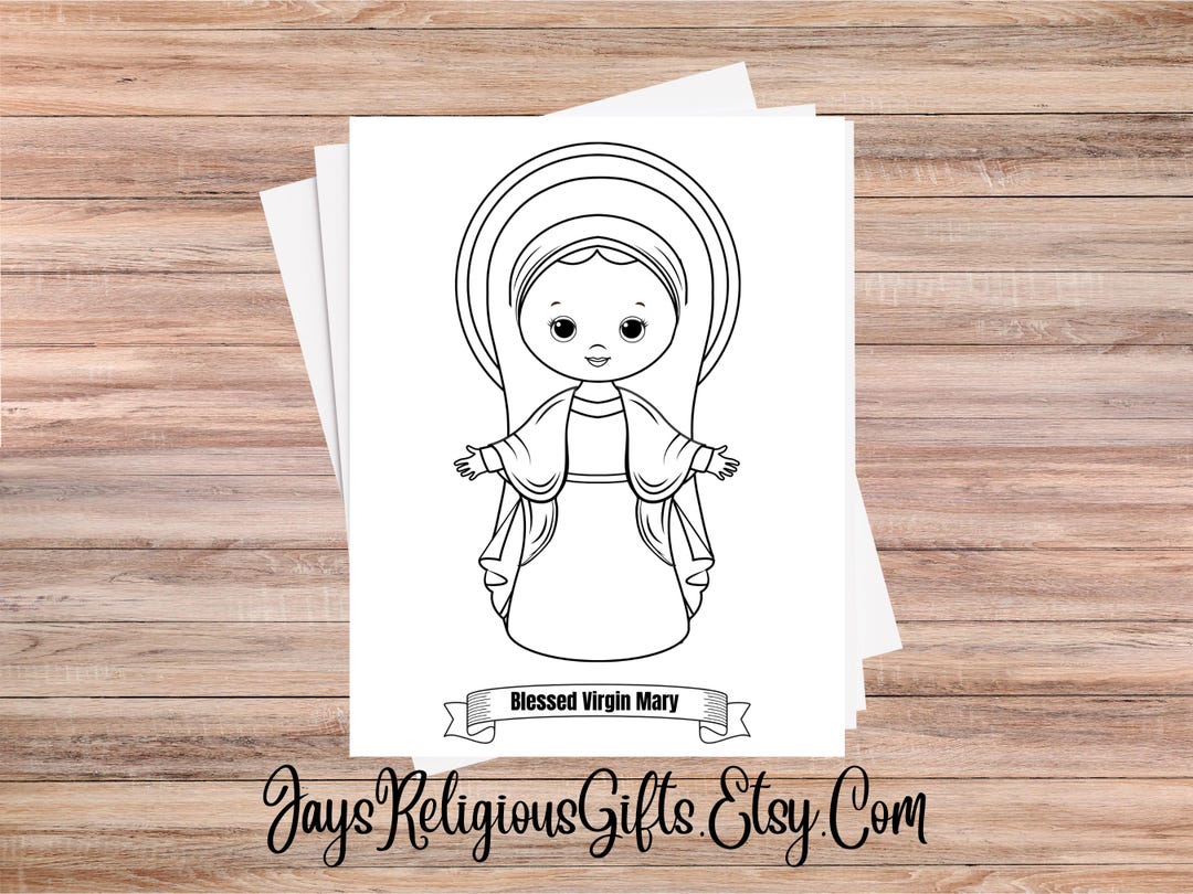 Blessed Virgin Mary Coloring Page for Children - Religious PNG Digital ...