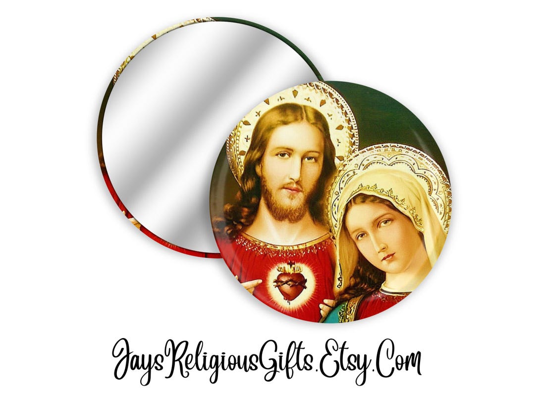 Jesus and Mary Large Mirror With Velvet Pouch - Catholic Photo Pocket ...