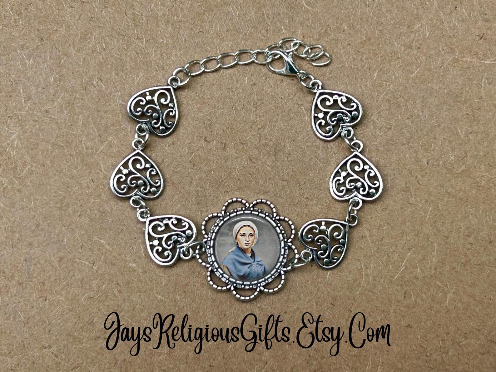 Saint Bernadette Soubirous of Lourdes Silver Heart Bracelet - Catholic ...