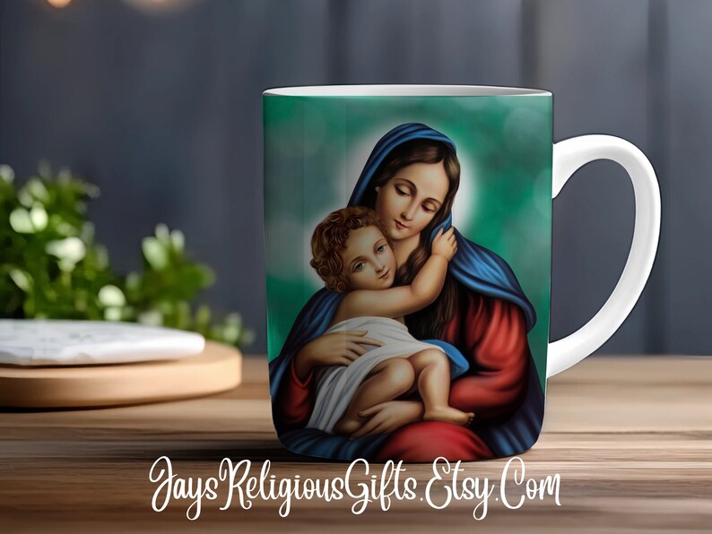 Blessed Virgin Mother Mary and Child Plastic 11oz Coffee Mug - Catholic ...