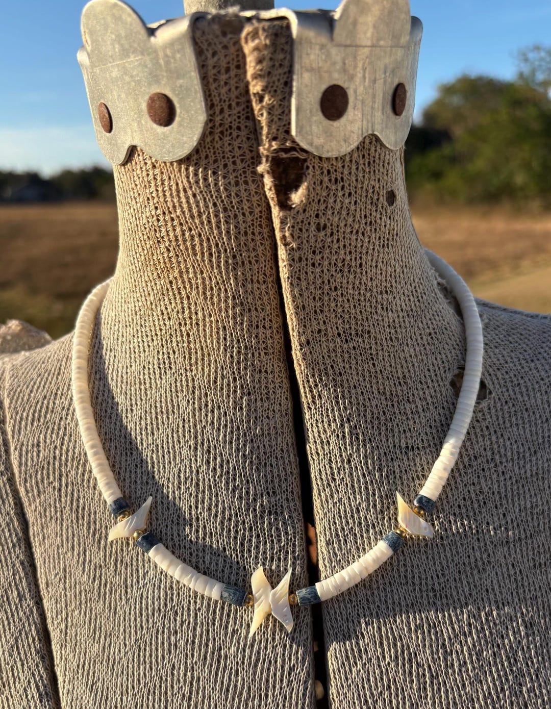 Vintage 70s White Heishi Shell Necklace – Carved Shell Bird Beads ...