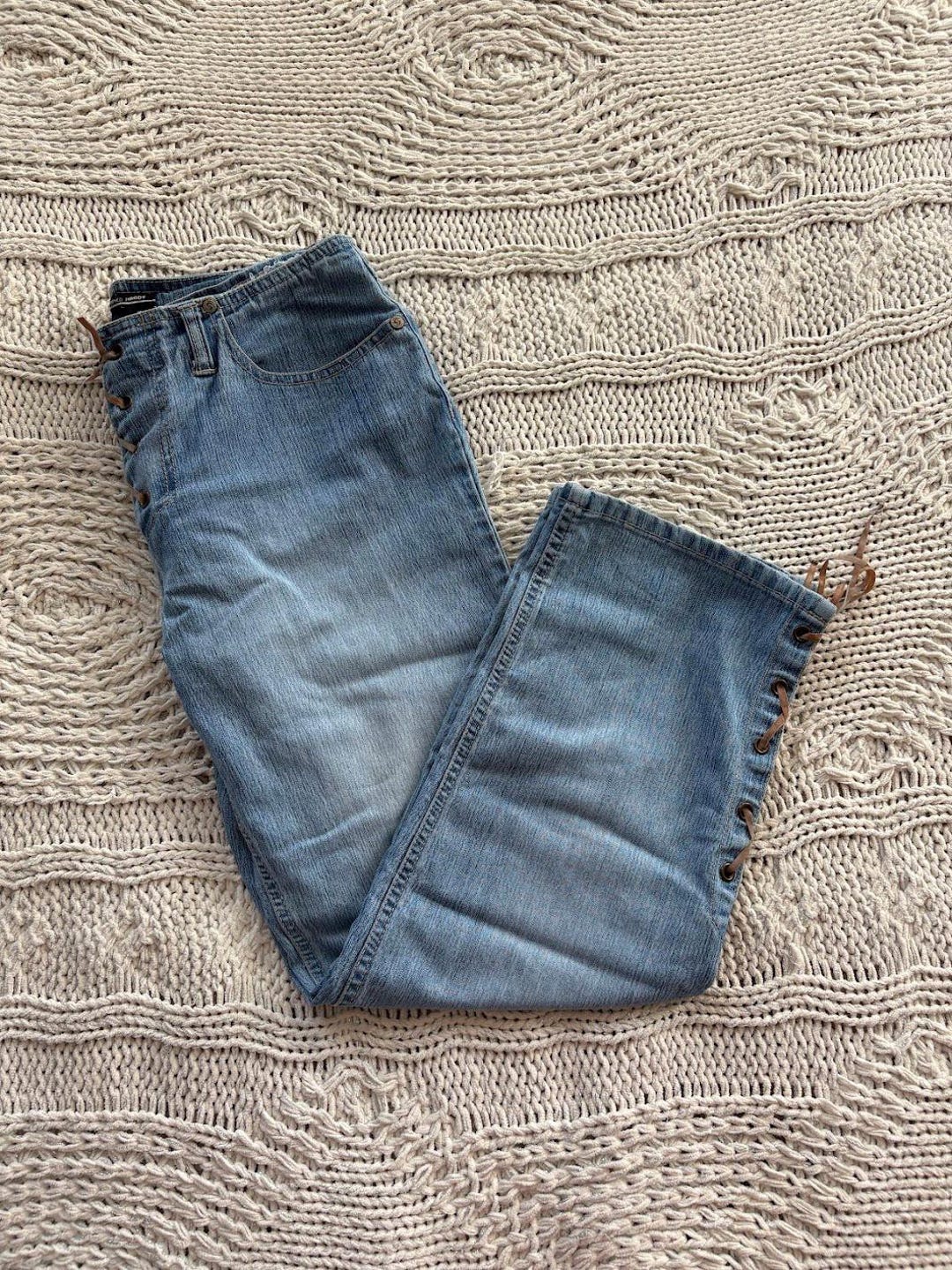 Y2K Low Rise Lace-up Jeans | 90s Vintage Squeeze Jeans With Grommet ...