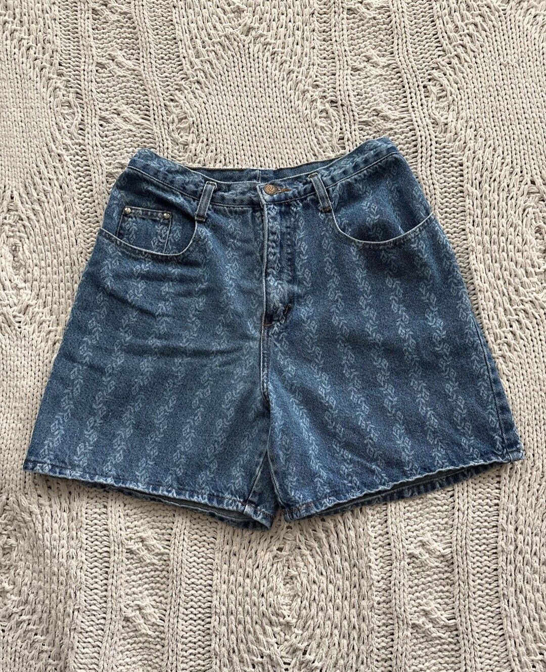 Vintage Stanley Morgan Denim Shorts – 80s High-rise Logo Print (27 ...