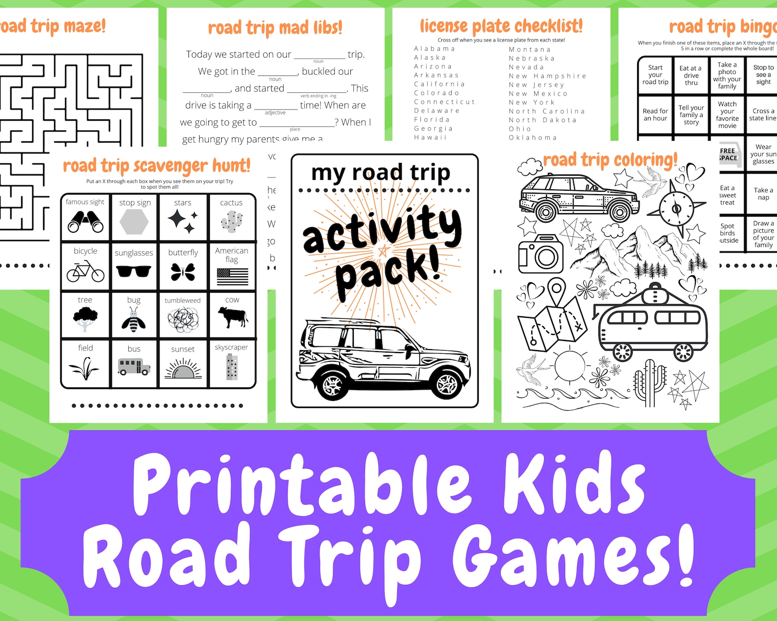 Road Trip Activity Pack for Kids, Kids Printable Activity, Road Trip ...
