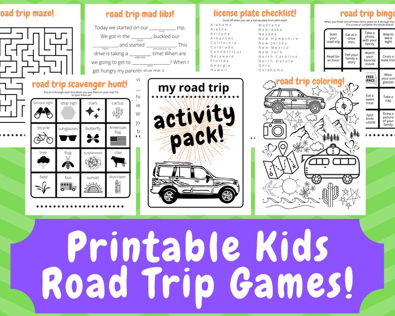 Road Trip Activity Pack for Kids, Kids Printable Activity, Road Trip ...