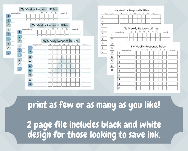 Kids Chore Chart, Printable Chore Chart, Kids Responsibility Chart ...