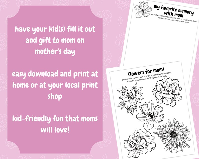 Mother's Day Printable Activities, Mother's Day Gift, Mother's Day Card ...