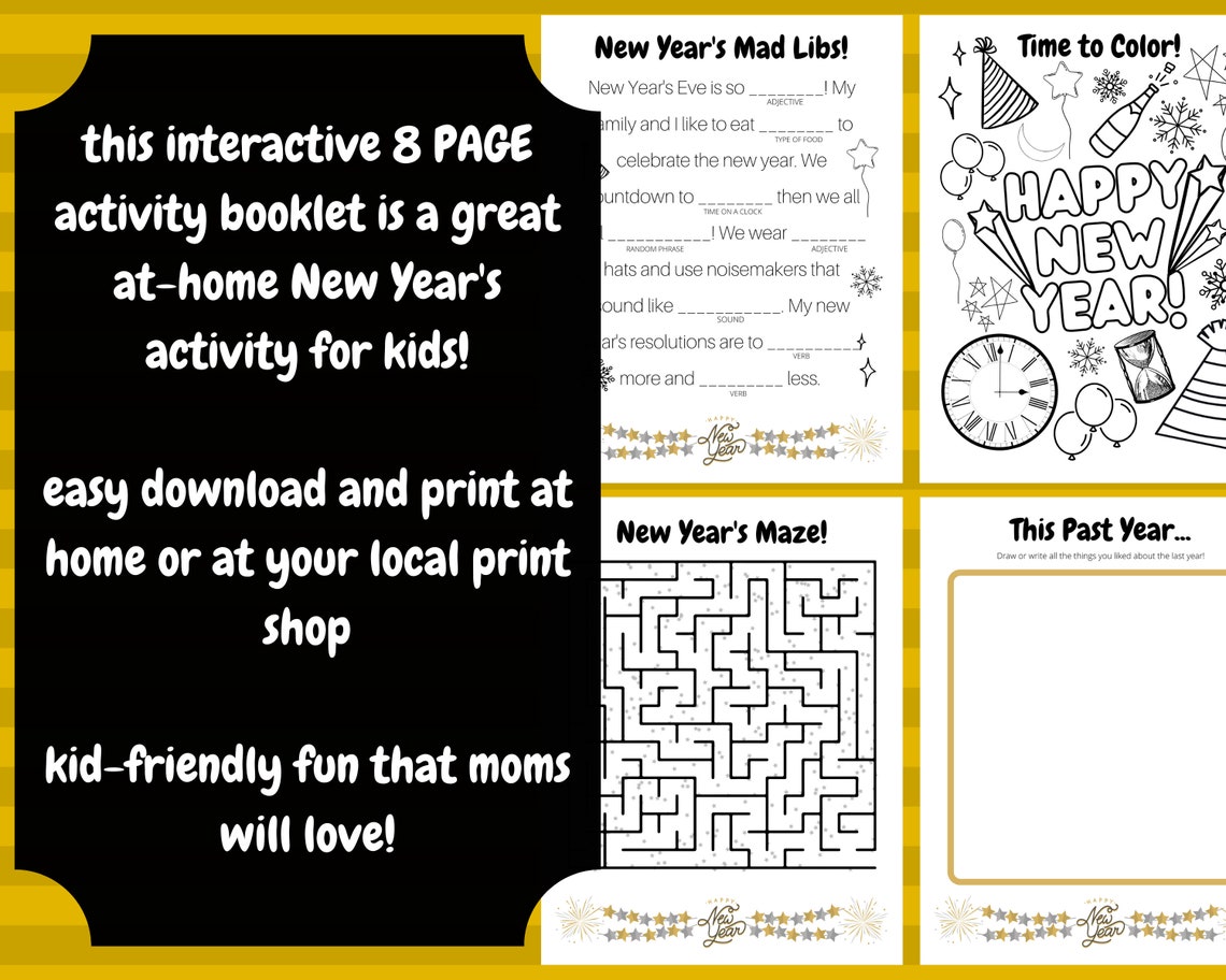 Printable New Year's Games, New Year's Eve Kids Games, New Year's ...