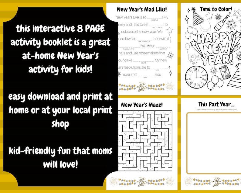 Printable New Year's Games, New Year's Eve Kids Games, New Year's ...