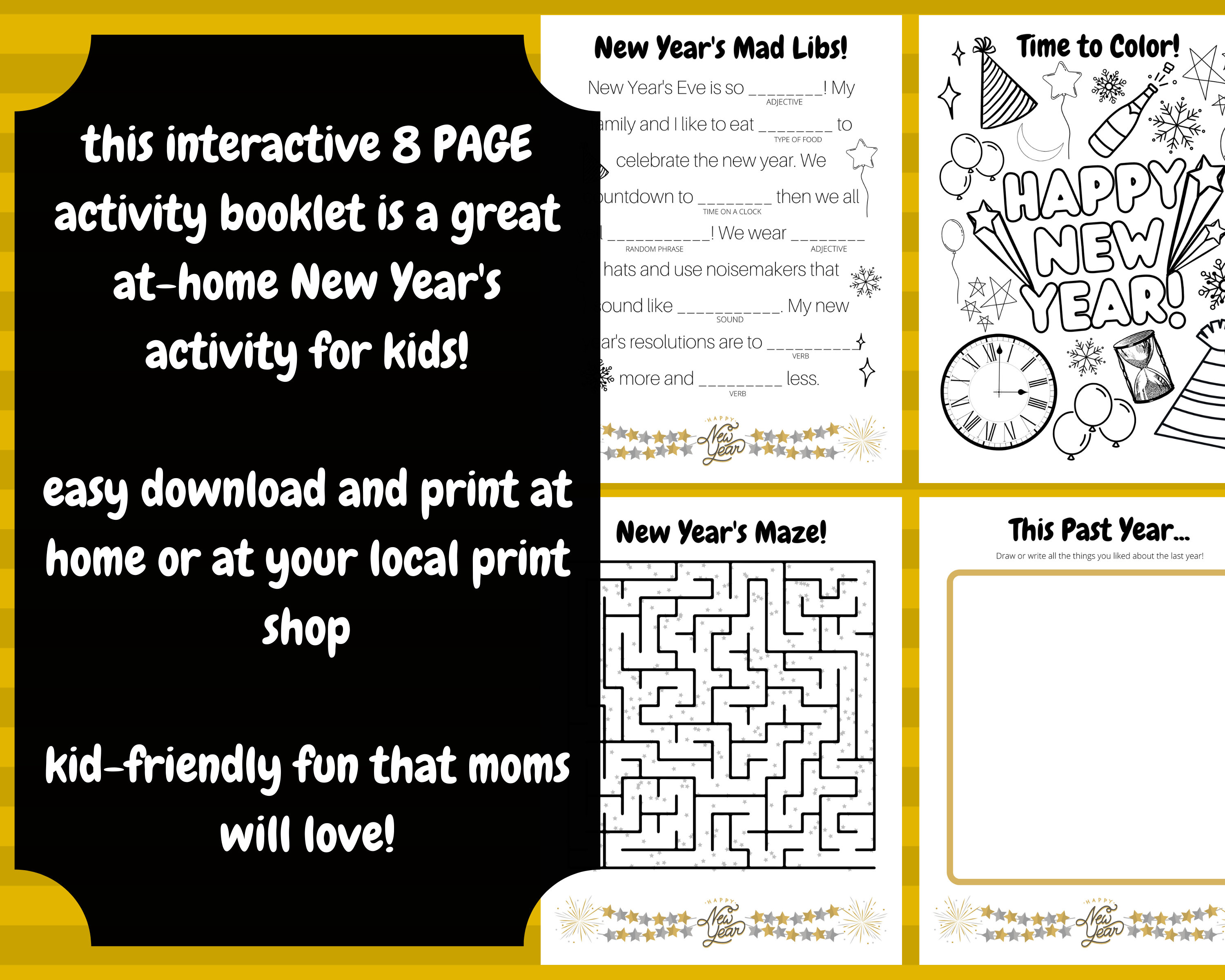 Printable New Year's Games, New Year's Eve Kids Games, New Year's ...