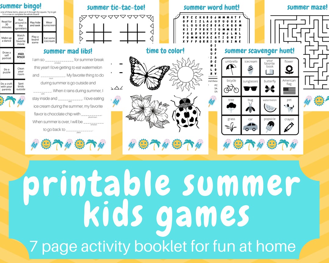 Printable Summer Kids Games, Paper Games for Kids, Indoor Activity ...