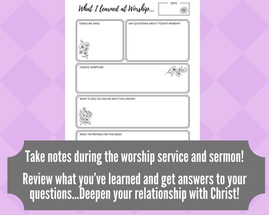 Sermon Notes Worksheet, Worship Notes Sheet, Women’s Worship Notes ...