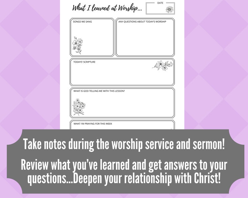 Sermon Notes Worksheet, Worship Notes Sheet, Women’s Worship Notes ...