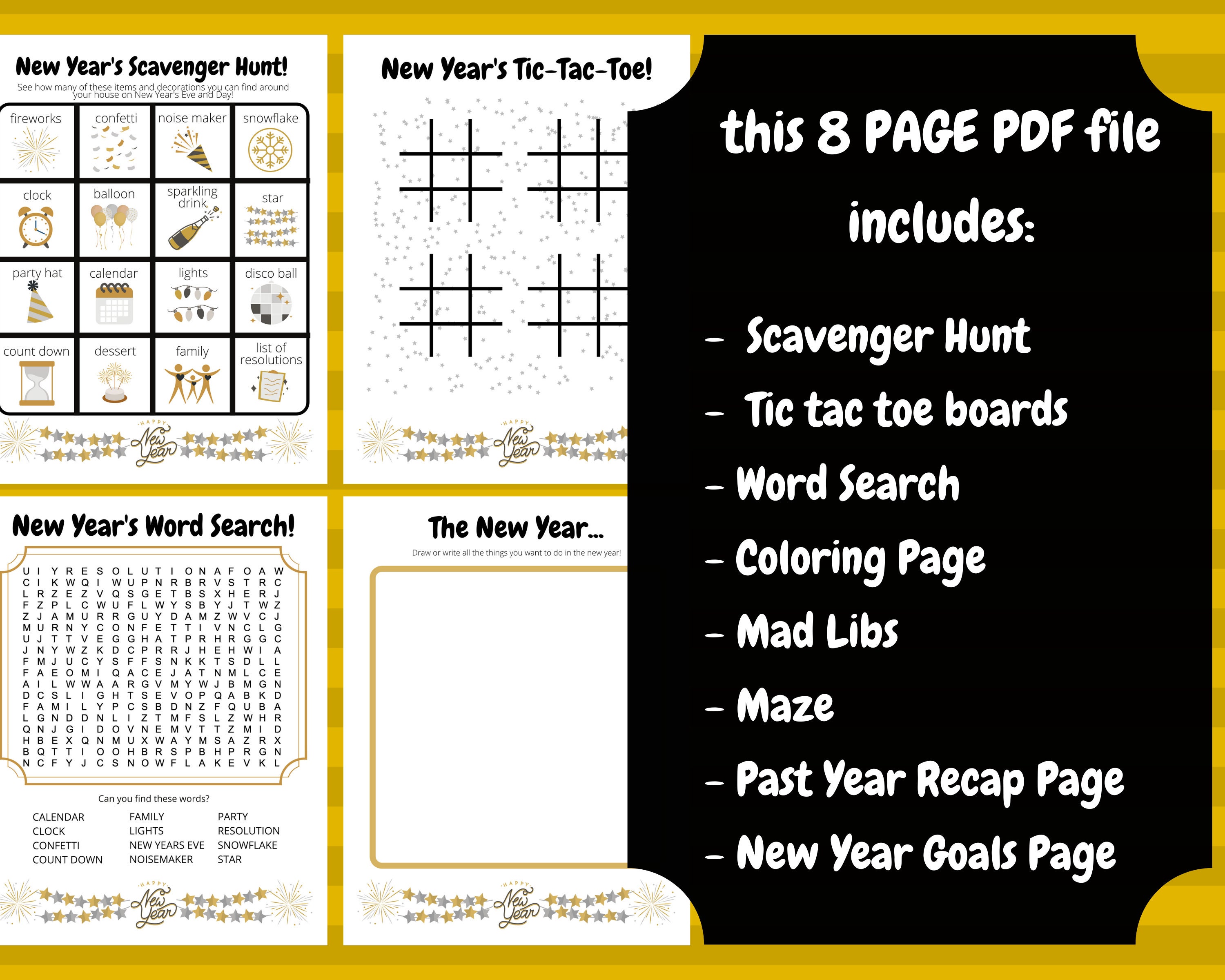 Printable New Year's Games, New Year's Eve Kids Games, New Year's ...