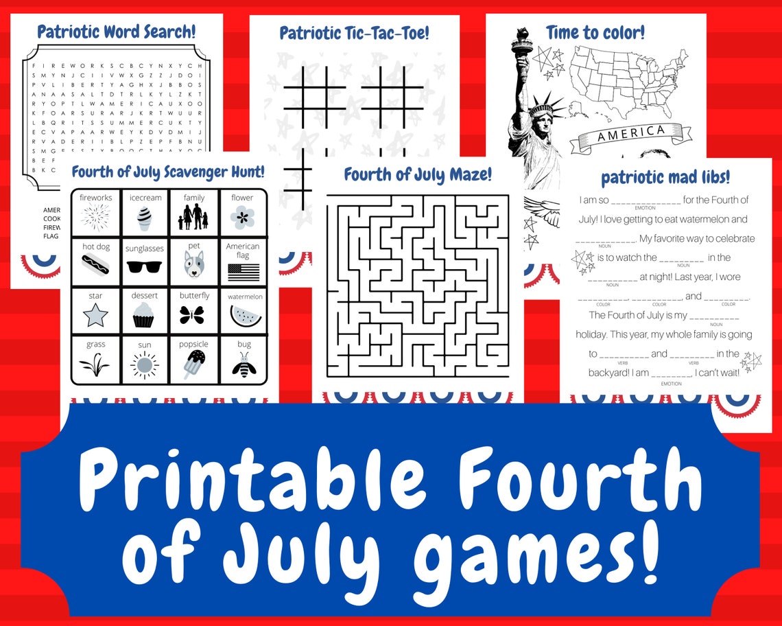 Printable Fourth of July Games, 4th of July Kids Games, Independence ...
