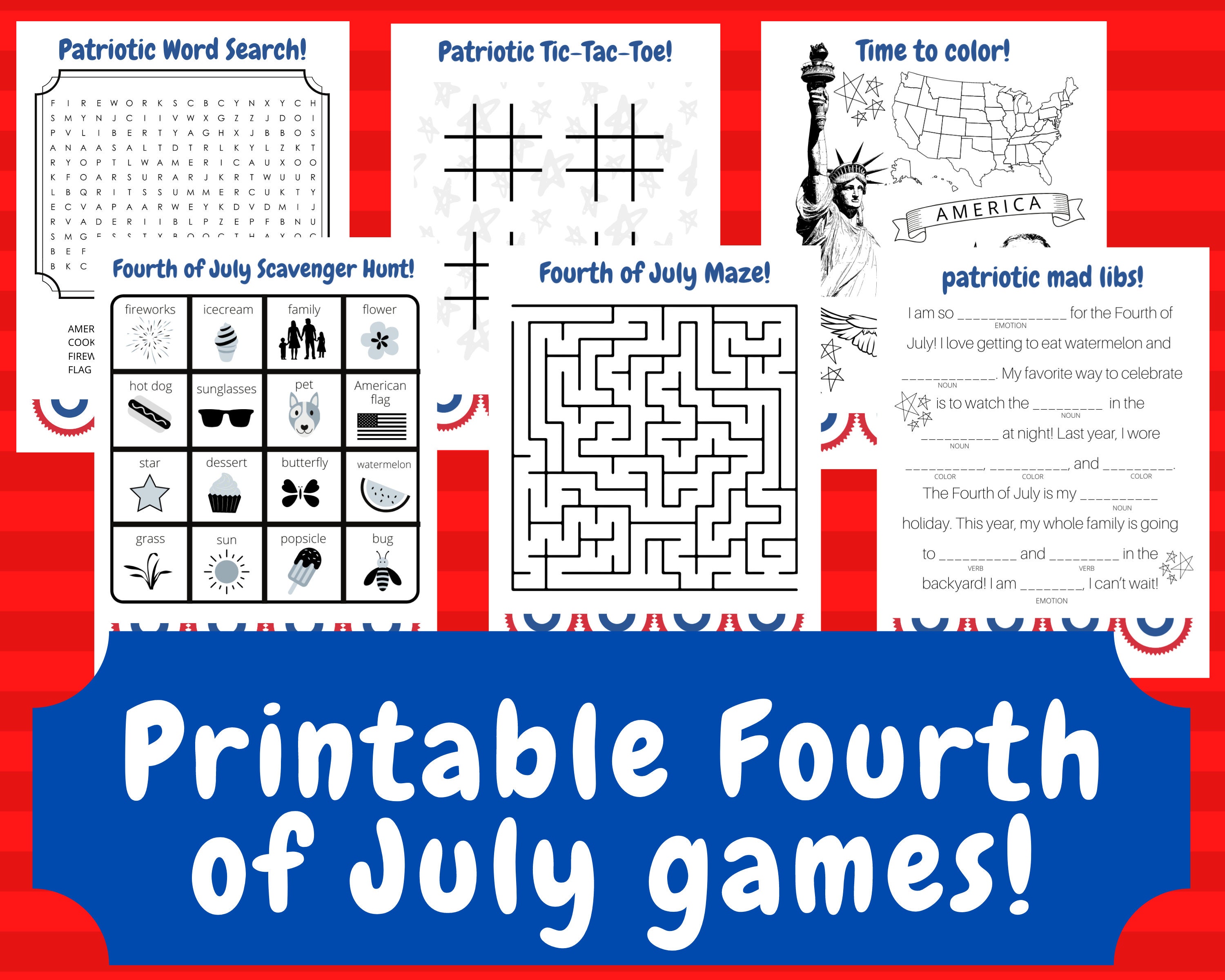 Printable Fourth of July Games, 4th of July Kids Games, Independence ...