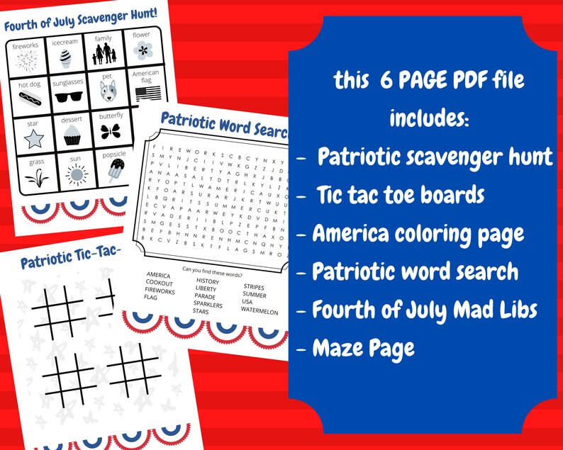 Printable Fourth of July Games, 4th of July Kids Games, Independence ...