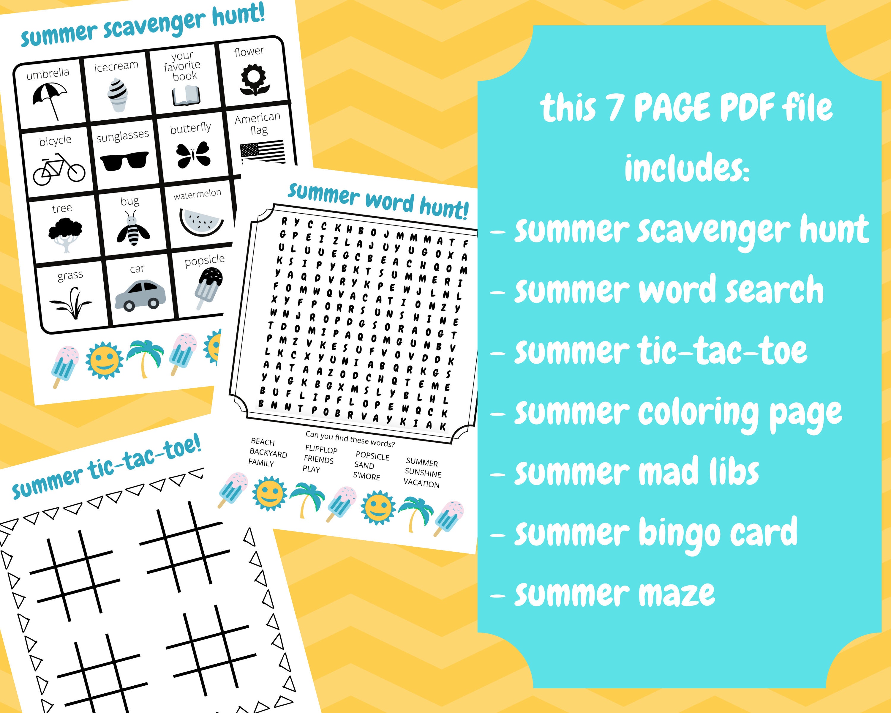 Printable Summer Kids Games, Paper Games for Kids, Indoor Activity ...