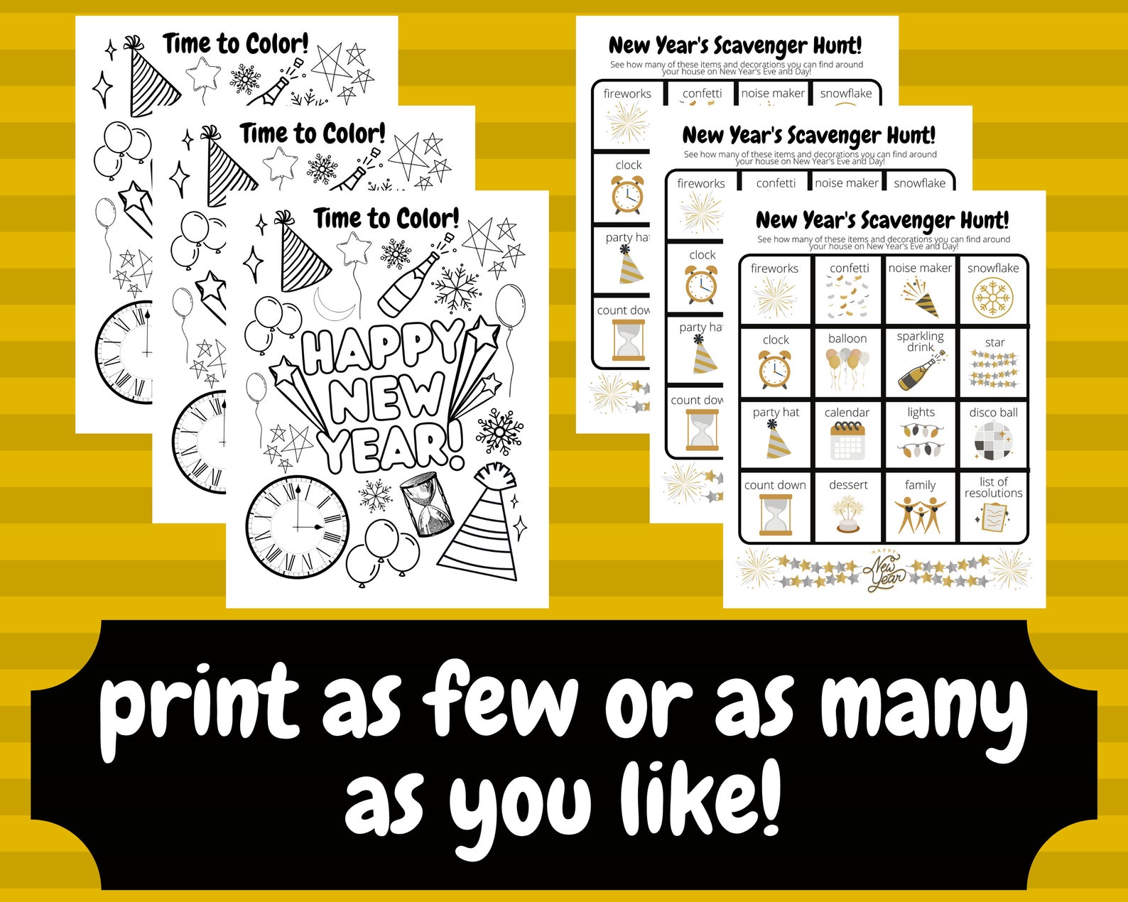 Printable New Year's Games, New Year's Eve Kids Games, New Year's ...