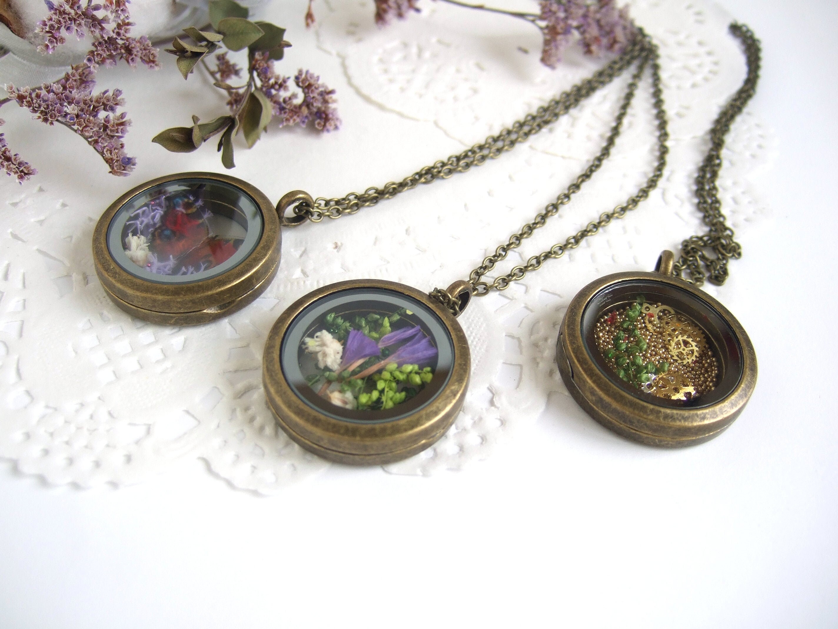 Pendant with Real Dried Herbs Flowers Charm Locket Living | Etsy