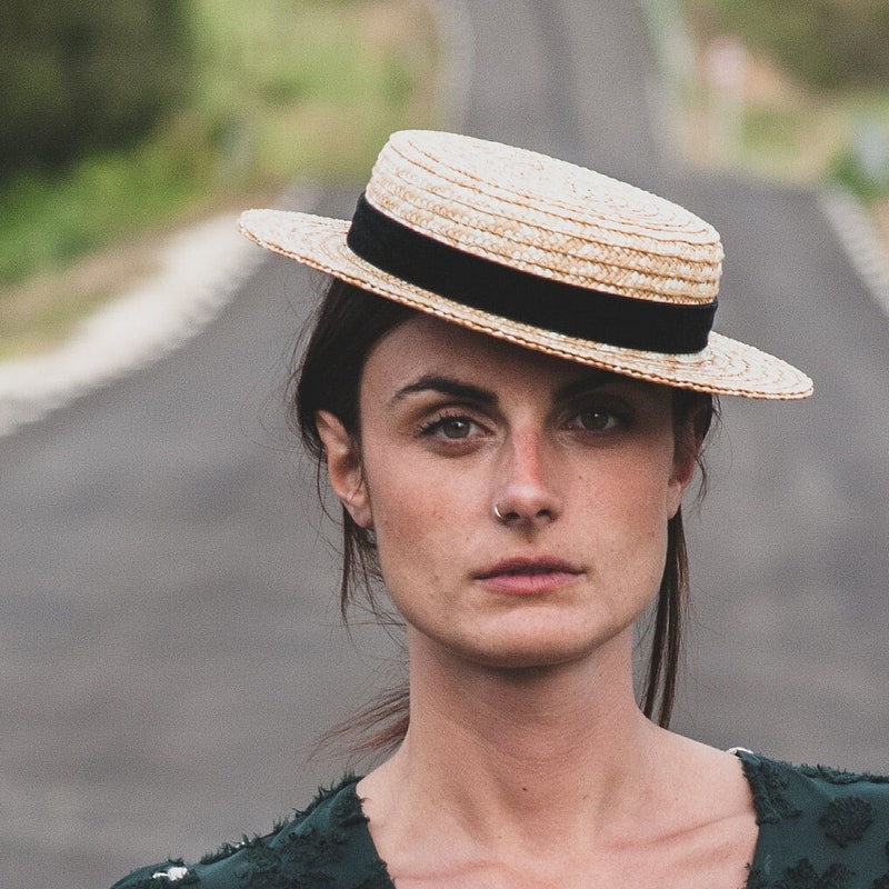 Flat Brim Straw Hat - Etsy