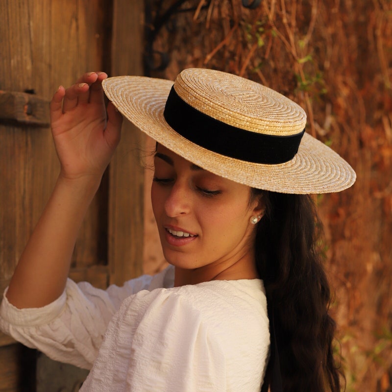 Flat Brim Straw Hat - Etsy