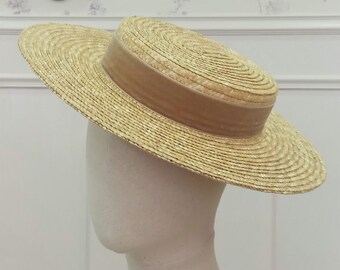 Flat Brim Straw Hat - Etsy