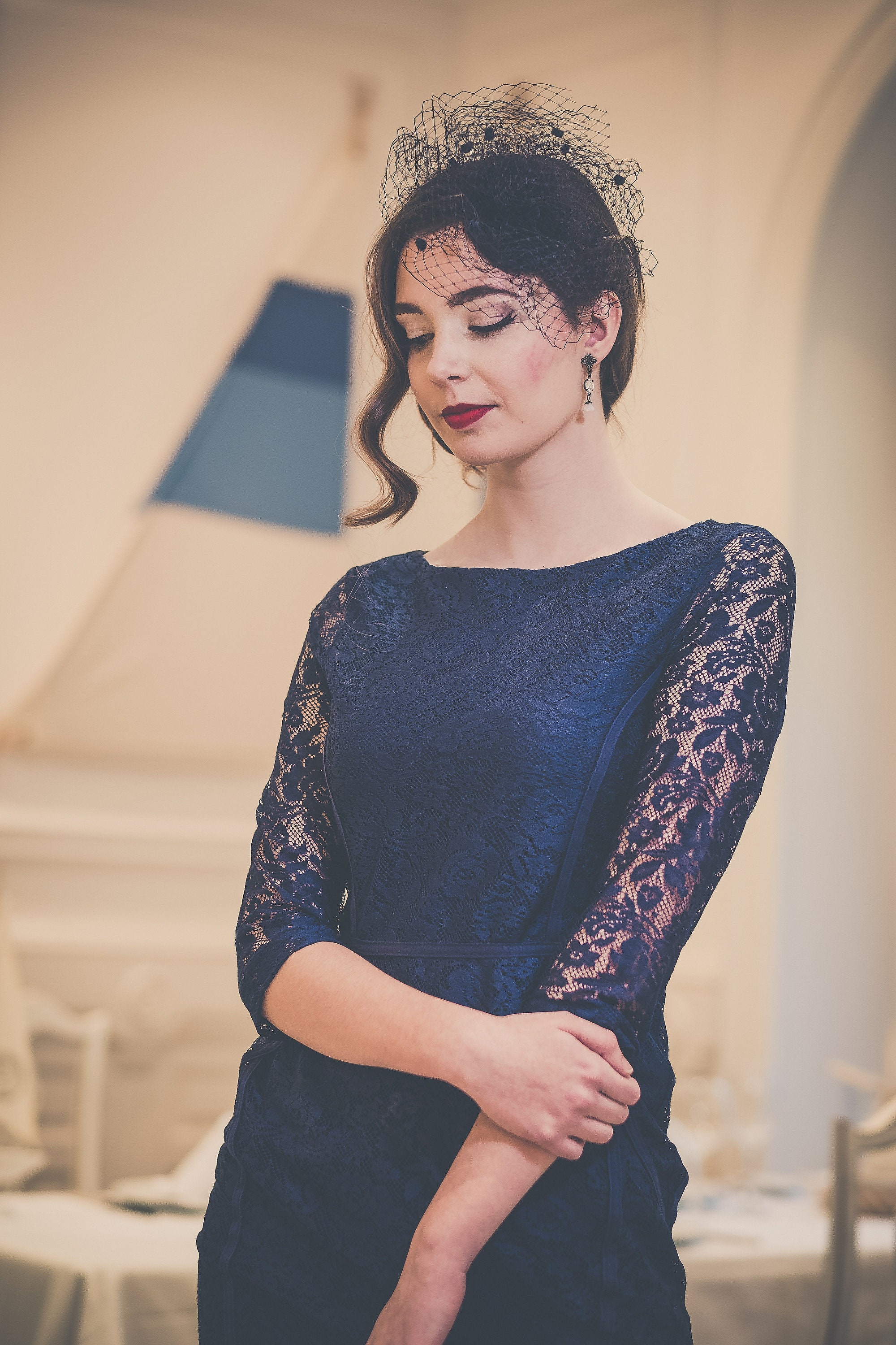 Veiled Blue Fascinator Blue Wedding Hat With Birdcage Veil - Etsy