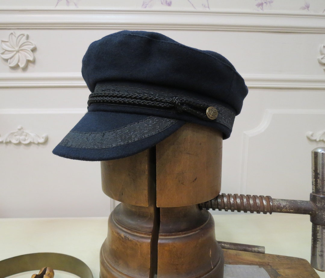Men's Navy Blue Greek Sailor Cap - Handmade Nautical Hat-vintage-style ...